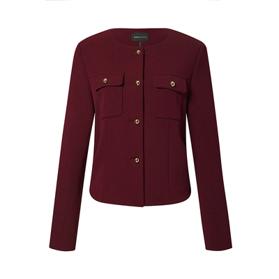 BCBG25秋冬新款时尚气质设计感金属扣饰经典箱型上衣女短款外套