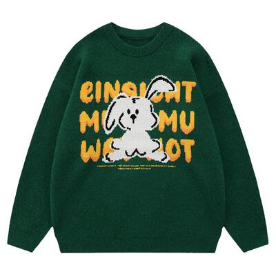 劈叉的兔子印花男女ins针织毛衣