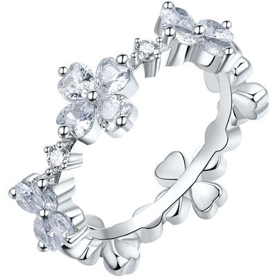 周六福S925银爱心四叶草戒指女指环小众送女友节日礼物