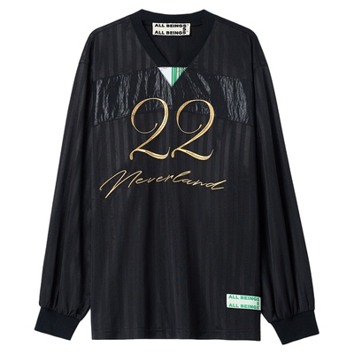 ALL BEINGS25AW复古休闲运动风黑色刺绣V领长袖T恤上衣女秋季新款