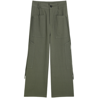 军绿色美式高腰工装裤