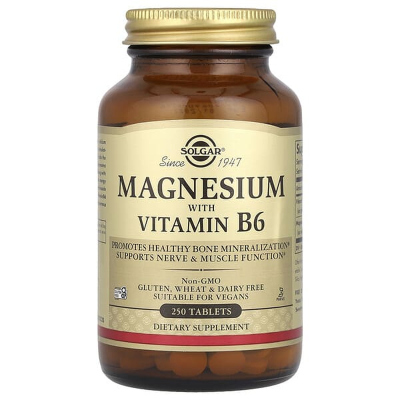 Solgar镁加维生素B6片神经肌肉骨骼健康促进钙吸收营养片柠檬酸镁