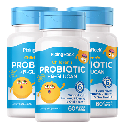 【自营】3瓶PiPingRock 儿童益生菌葡聚糖咀嚼片60粒 美国进口