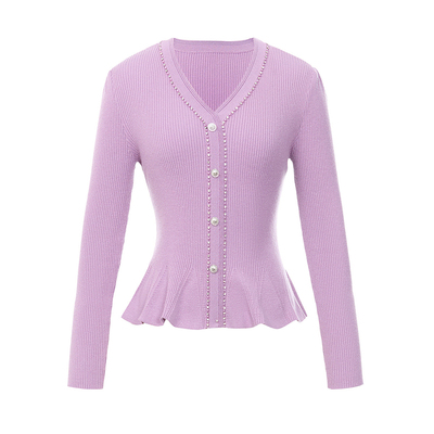 珂莱同款千金风减龄荷叶边针织衫