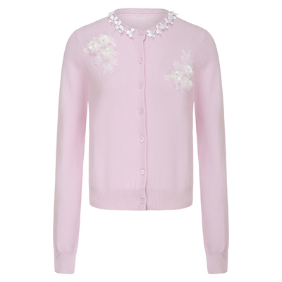 浪漫温柔丁香紫钉珠绣花针织开衫