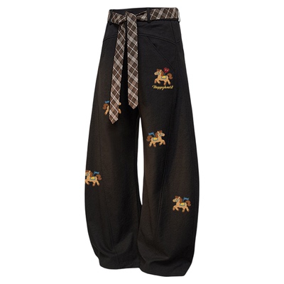 查尔斯桃心马年2026新款宽松直筒弯刀裤男女春秋季百搭休闲长裤子