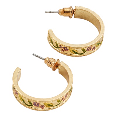 黑莓荆棘金圈珐琅彩耳环