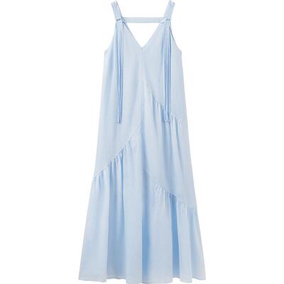 播商场同款蓝色出游吊带裙女夏日新款海边绝美长裙BDS7LD4523