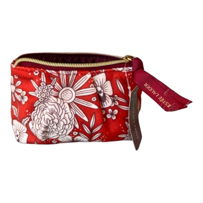 新款雅诗兰黛橘色白碎花丝绒零钱拉链小包化妆包收纳小袋