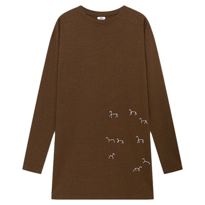 一起去草原绣花宽松长袖长T恤