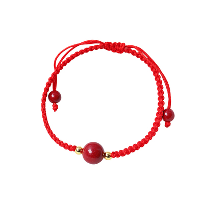 原矿朱砂高含量紫金砂圆珠手链手工编织可调节男女本命年饰品手串