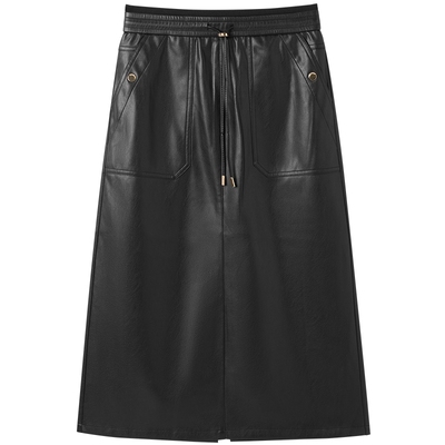 太平鸟女装冬季柔软内里磨毛拼接pu长裙A1GFE48