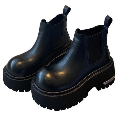 真皮套筒厚底增高切尔西短靴子