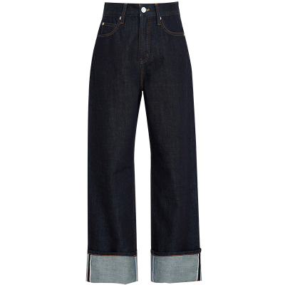 夏莫卡原牛蓝色九分赤耳牛仔裤