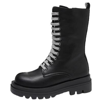 牛皮马丁靴女Aee/爱意英伦风4120605049机车靴子帅气厚底靴