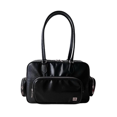 日系大容量黑色收纳手提学院包