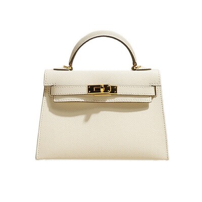 真皮二代凯莉包女mini包包2025新款春夏季质感白色小包包女斜挎包