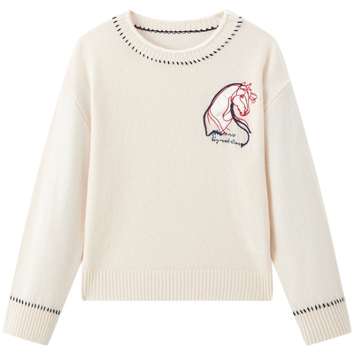 太平鸟新年小马图案针织衫