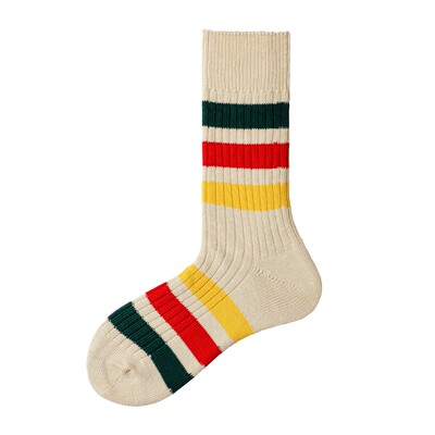 复古三色粗条纹中筒袜