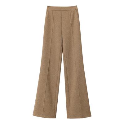 Amii2025冬新款极简通勤纯色含羊毛醋酸针织微喇叭微弹阔腿长裤