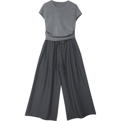 夏季新款显瘦针织阔腿裤两件套女