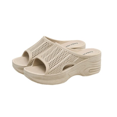 厚底增高跟洞洞鞋外穿6CM时尚百搭一字拖女夏洗澡防滑居家凉拖鞋