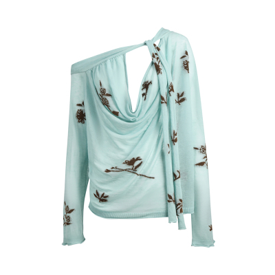 WMWM 设计师品牌 25秋冬新品 花卉提花斜肩系带针织上衣 SOLSOL