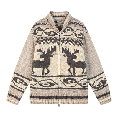 江南先生NewJNXS'费尔岛之夜'冰岛毛纱线经典青果领粗针毛衣开衫