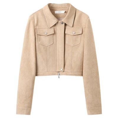 西町村屋拼接外套女2026春季新款休闲麂皮格纹时尚上衣XABA10365