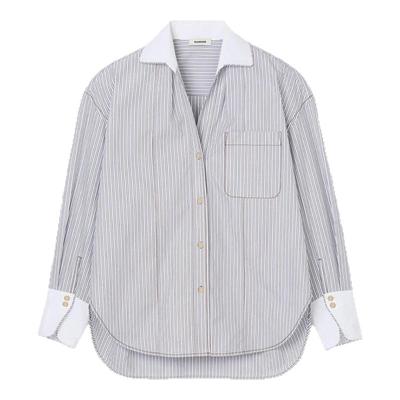 SANDRO落肩袖条纹棉质衬衫