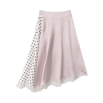 JCAESAR WOMEN 波点拼接蕾丝长裙 缎光面料 侧双拉链 可翻腰头