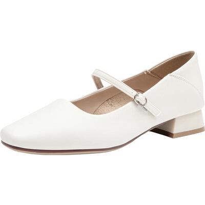 大东玛丽珍鞋女鞋2026春季新款方跟低跟套脚方头饰扣优雅C0128