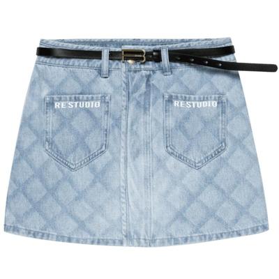 revan牛仔裙镭射格子印复古