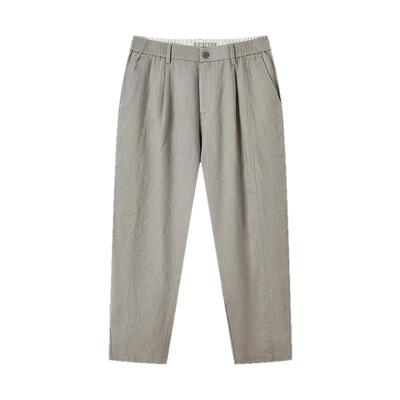 流石男装亚麻简约透气休闲九分裤