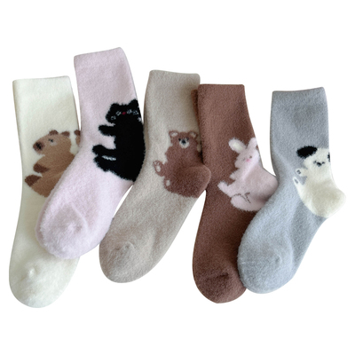 澳绒卡通中筒袜子加厚地板睡眠袜