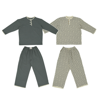 墨宝童装 MoobooKids_秋冬新款纯棉条纹碎花蕾丝花边家居服套装