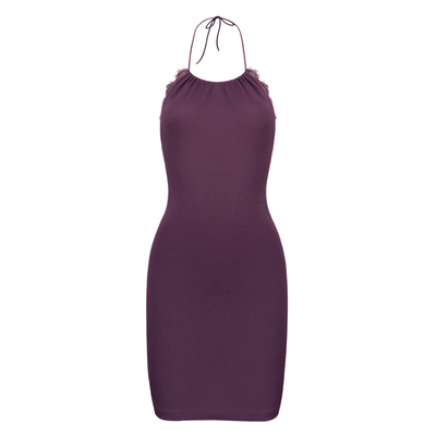 ITSNIKAR 性感蕾丝拼接设计感挂脖连衣裙女夏季纯色修身显瘦裙子