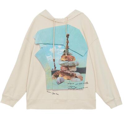 谜底连帽卫衣长袖女冬新品休闲风印花oversize上衣244MV1451