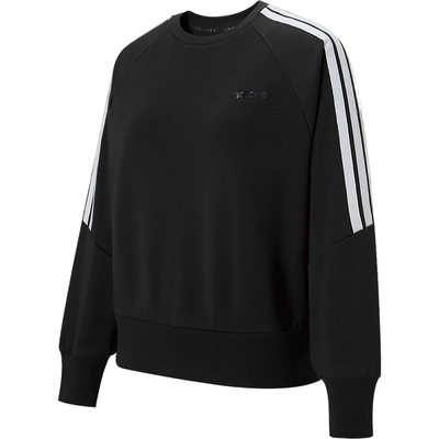 Adidas/阿迪达斯官方正品三条纹圆领套头长袖女黑色卫衣KQ5364