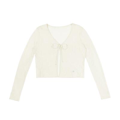 天丝亚麻针织开衫复古镂空甜美