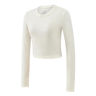 Nike耐克女子短款修身长袖上衣秋季新款刺绣针织打底衫HF5323-110