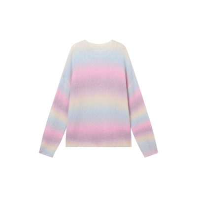 Jamor加墨条纹圆领针织衫上衣甜美渐变色马海毛2025秋冬新款好看