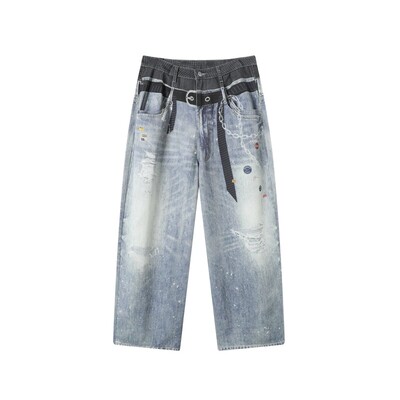 TGNS3D数码双腰头印花牛仔裤