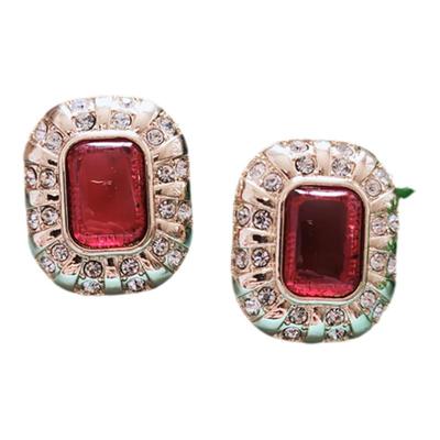 古董复刻方形红色仿琉璃满锆