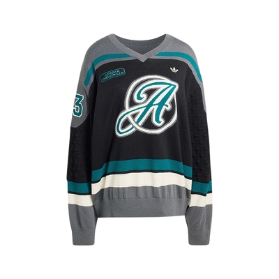 adidas阿迪达斯三叶草毛衣女子运动休闲宽松V领针织套头衫 KS6459