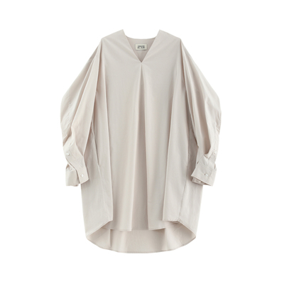 高密长绒棉中长款立体捏褶衬衫裙