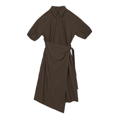 天丝不规则立裁围裹式短袖连衣裙