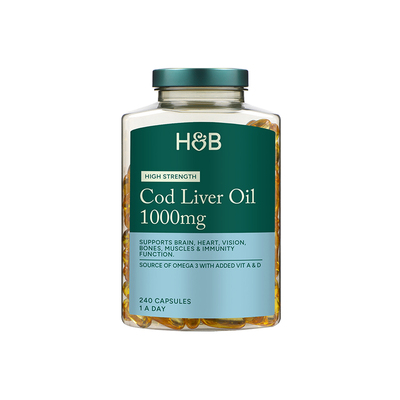英国HB荷柏瑞鳕鱼肝油软胶囊240粒1000mg维生素AD深海鱼油omega3
