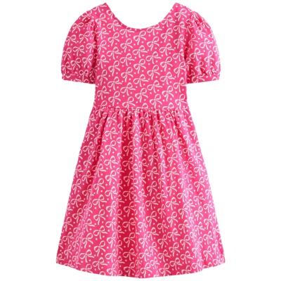 代购 MiniBoden女童连衣裙 26夏粉色蝴蝶结纯棉短袖儿童裙 2-12岁