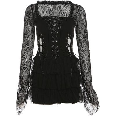 暗黑系甜酷风蕾丝连衣裙